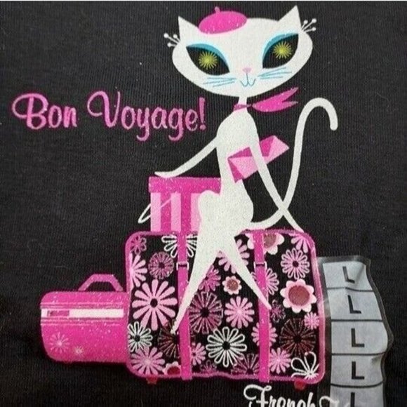 Mighty Fine | Tops | Vintage French Kitty By Mighty Fine Womens Top Black White Cat Bon Voyage ...